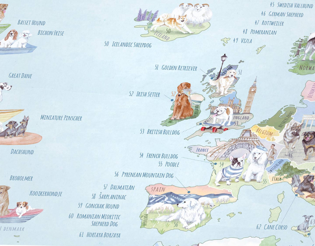 Dog Map - Carte du monde des 200 races de chiens | Globe Trott-Air